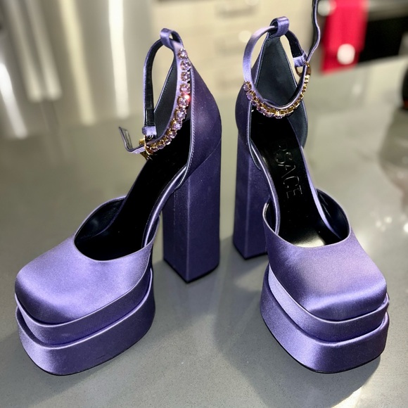 Versace | Shoes | Light Purple Medusa Aevitas Embellished Satin Versace ...